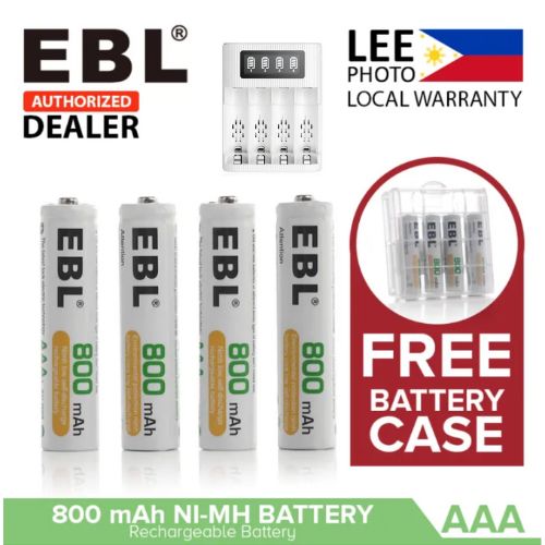 EBL High Power AAA Size Rechargeable Battery 4 Pack with Free Case ...