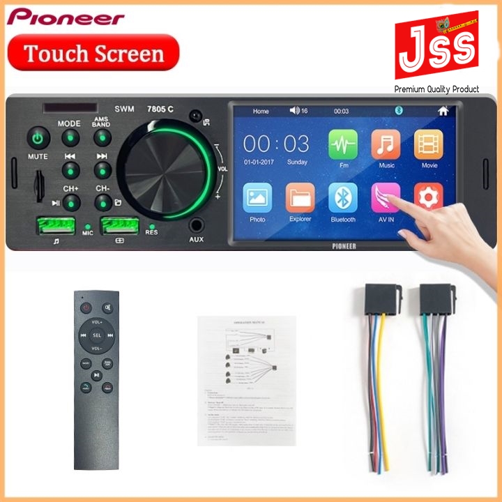 JSS Original Pioneer Car Radio 1 Din 4.1” SHD Touch Screen Bluetooth Audio Video MP5 Player AUX ...