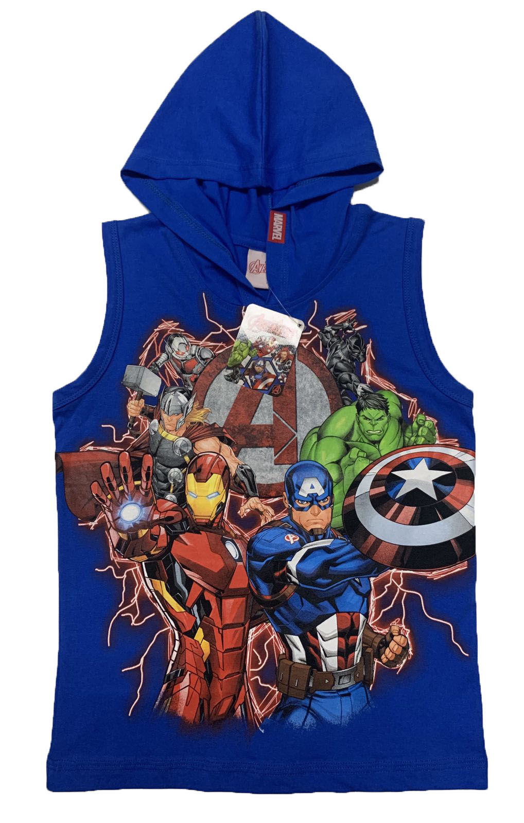 Disney Marvel Avengers Assemble Group Boys Kids Muscle Shirt With Hood ...