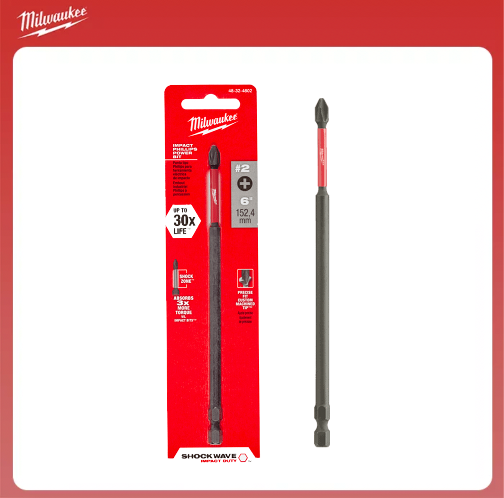 Milwaukee Heavy-Duty 6" (152.4mm) Impact #2 Phillips Power Bit (48-32 ...