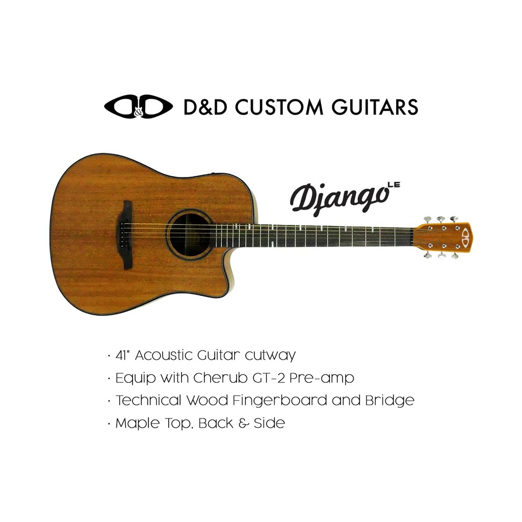 D&D Django Acoustic Guitar with isys preamp . free D&D Padded Gigbag ...