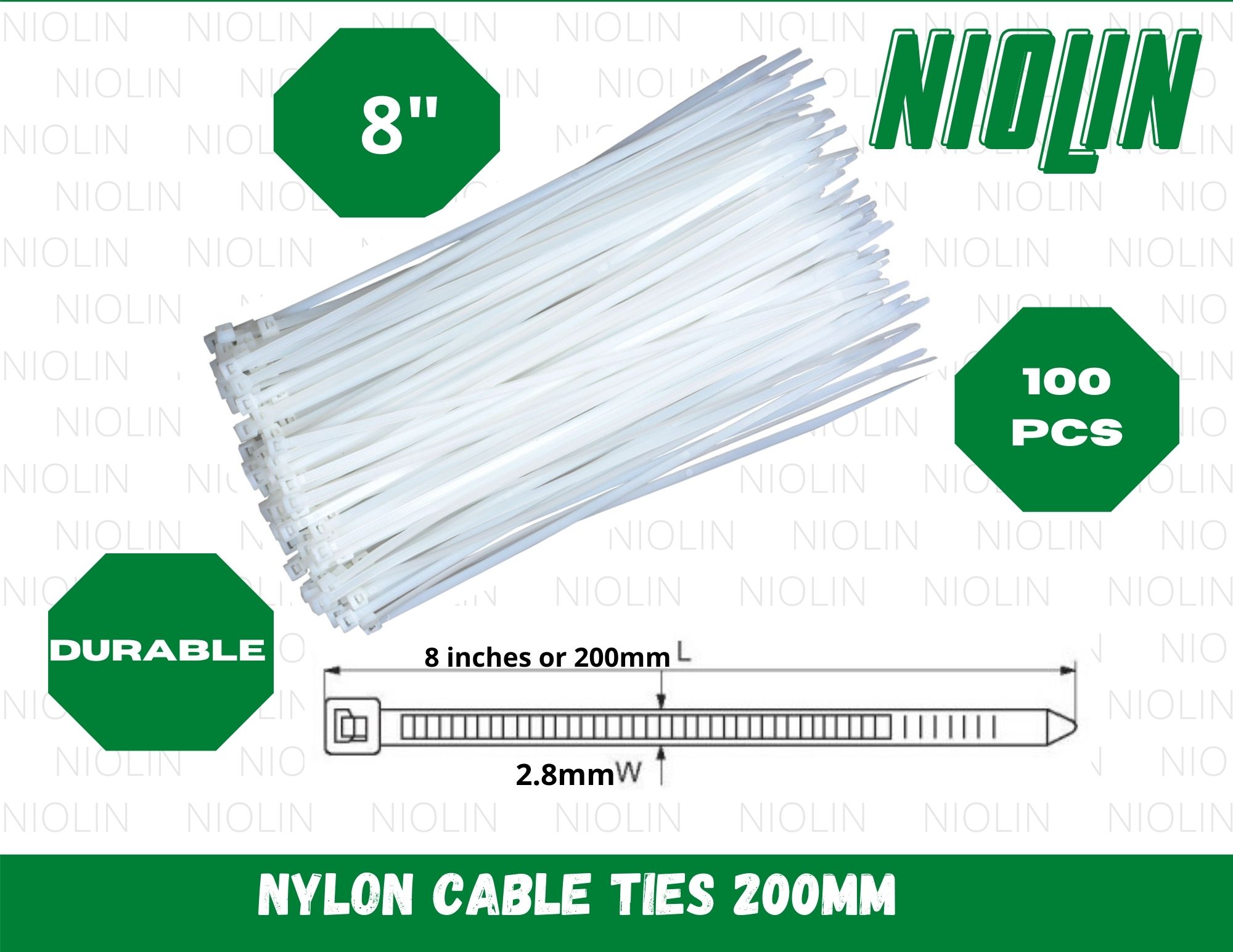 Nylon Cable Ties 8 inches ( 2.8 x 200mm ) 100 pcs per pack ( White ...