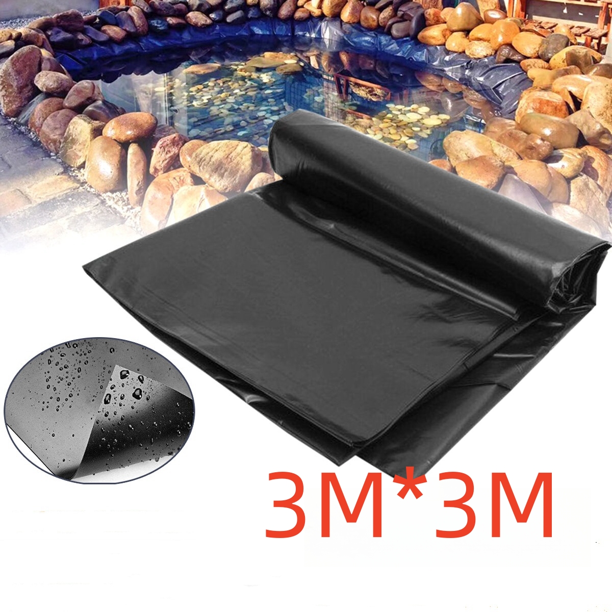 (DIYMO)3 Sizes 3x3 6x6 12x12 Durable Black Fish Pool Pond Liners ...