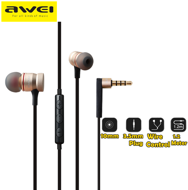 Awei ES-70TY Ultimate Portable Hi-Fi Sound Earphone with Built In Microphone Ergonomic Design ...