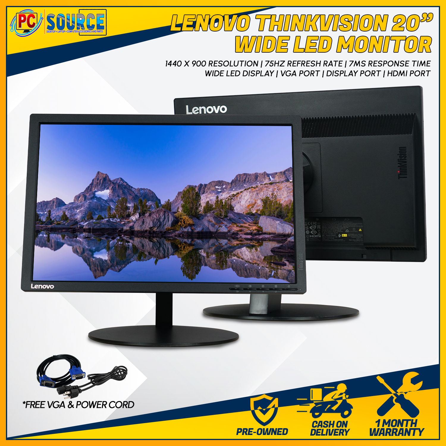 LENOVO THINKVISION 20" INCH WIDE LED MONITOR | 1440 X 900 RESOLUTION ...