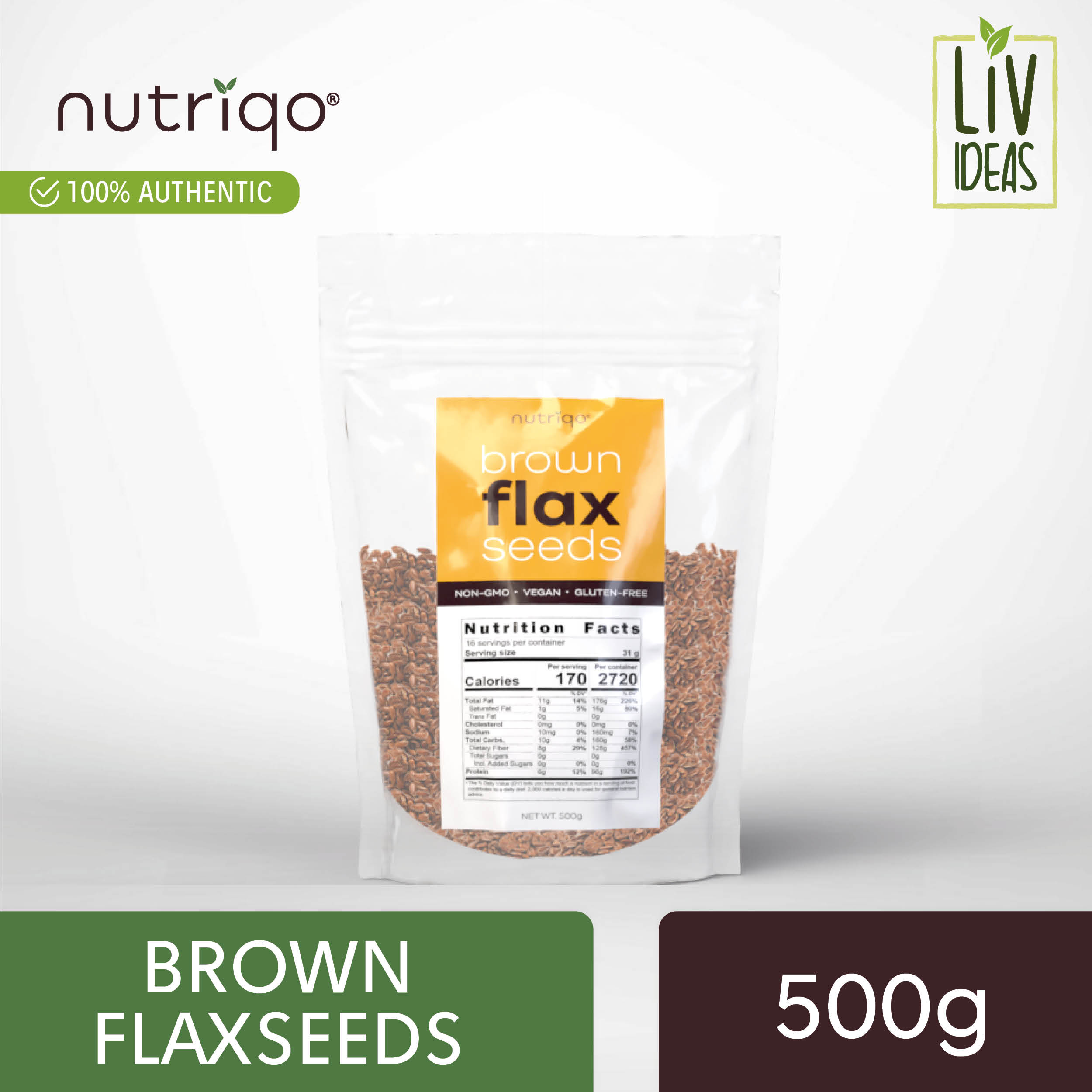 Nutriqo Brown Flaxseeds / Flax Seeds 500g (Non-GMO, Vegan, Gluten-Free ...
