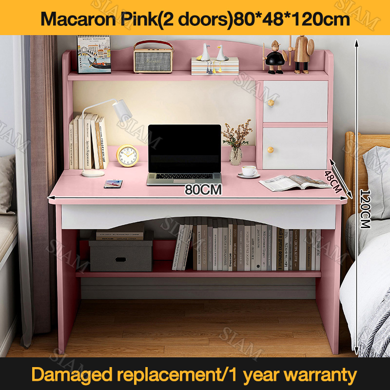 Wood Computer Desk Table with Bookshelf Integrated Desktop Home Study ...