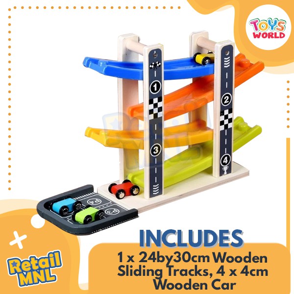 Retailmnl Wooden Car Ramp Racer Toy Vehicle Set with Mini Cars & Race ...