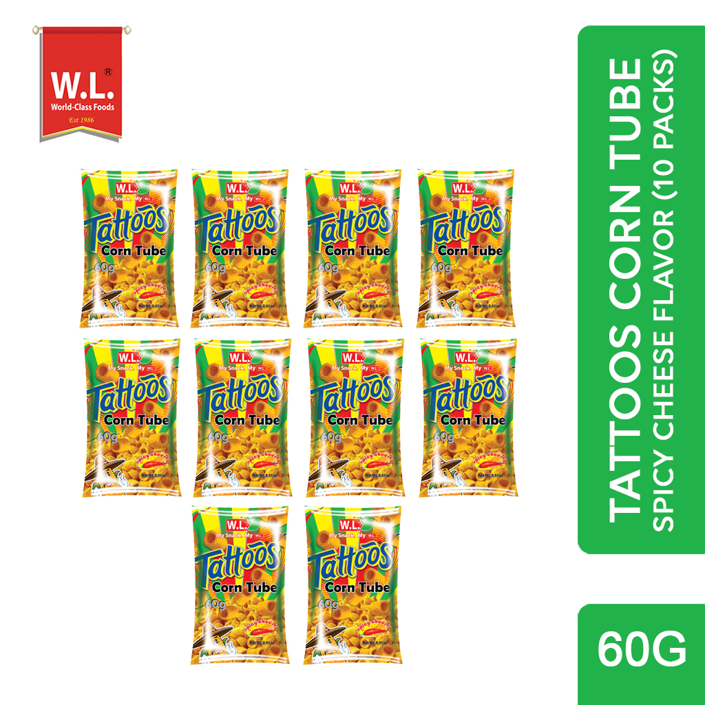 WL FOODS Tattoos Corn Tube Spicy Cheese 60g x 10's | Lazada PH