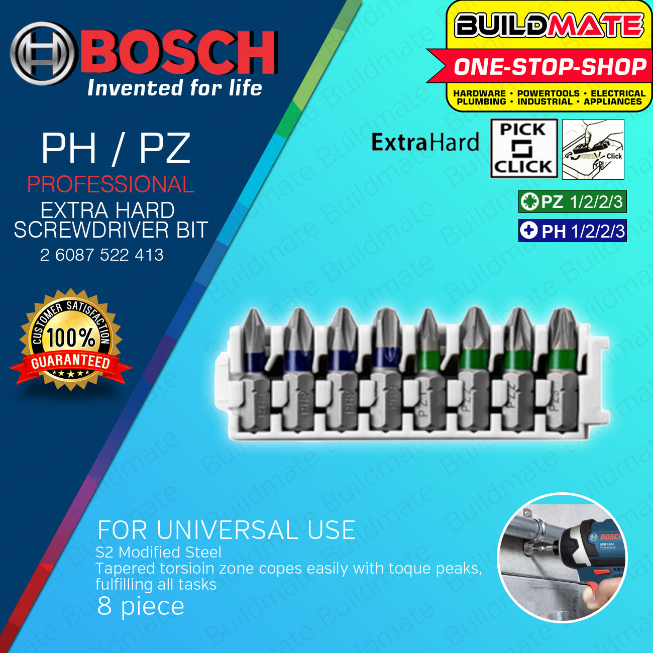 BUILDMATE Bosch 8PCS/SET 25MM Extra Hard Pick and Click Insert Impact ...
