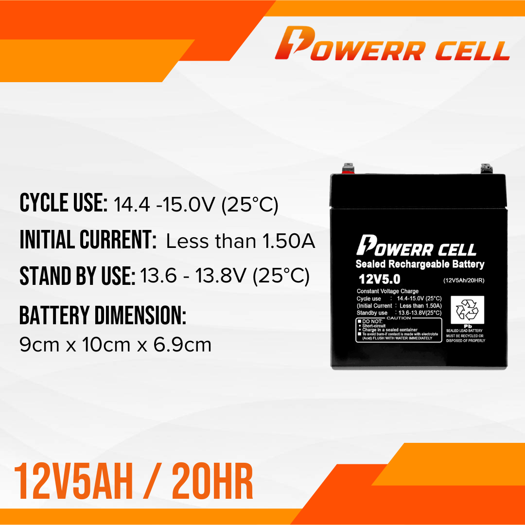 12V 5AH / 20HR UPS Sealed Rechargeable Lead Acid Battery /12 VOLTS 5 ...