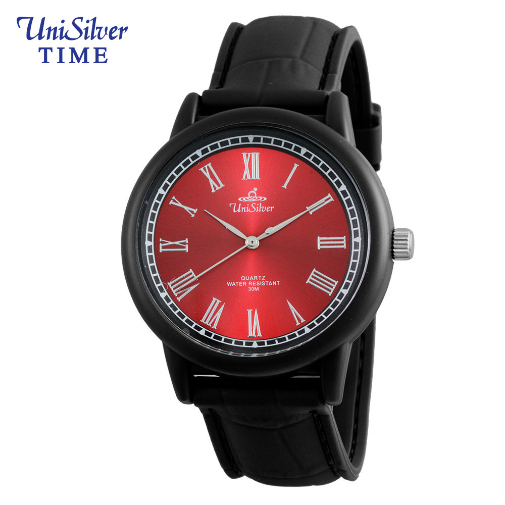 UniSilver TIME Zaigo Nox Men's Analog Metallic Dark Red / Black Rubber ...
