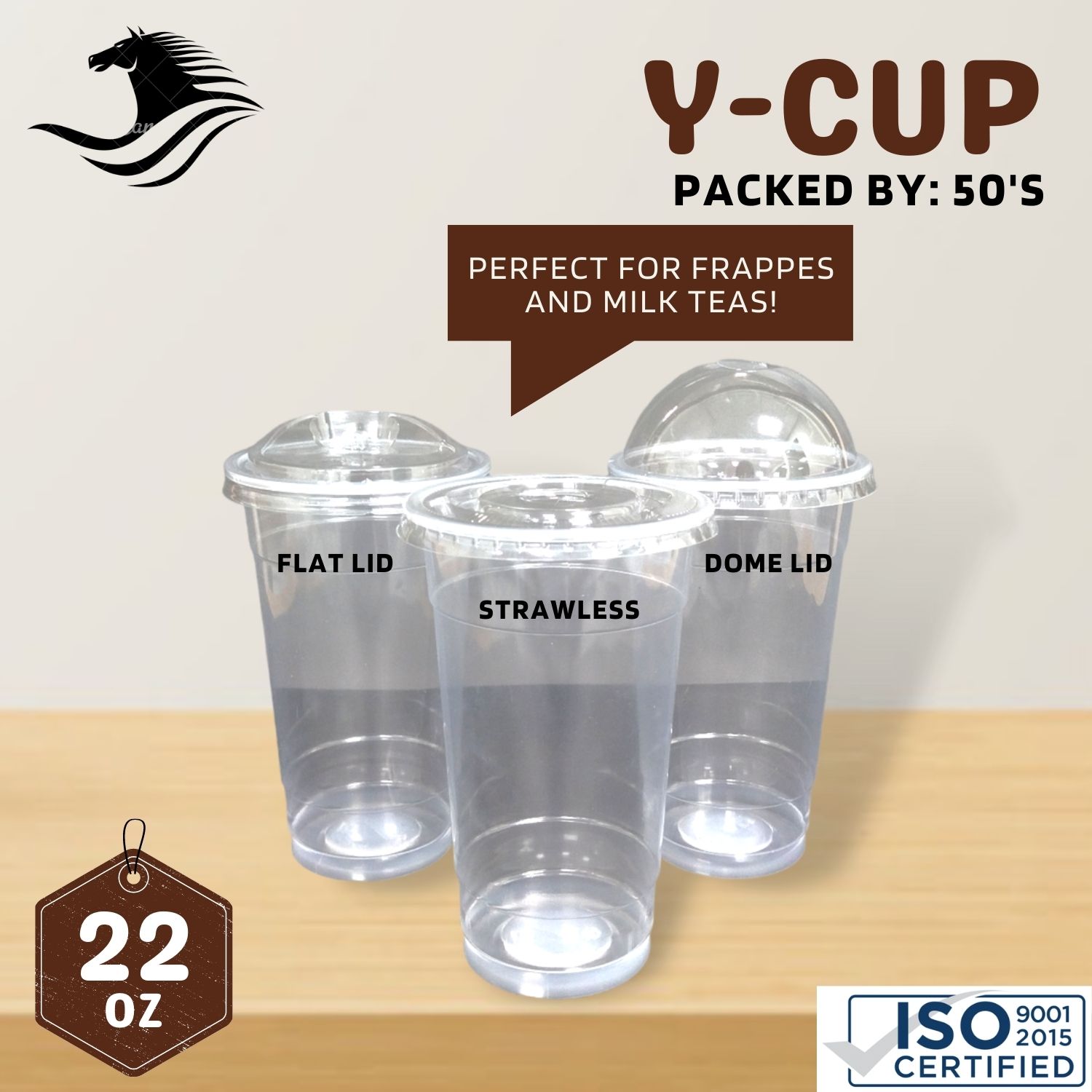 Y-CUP Plastic PP Milk Tea Cups 12oz | 16oz | 22oz - 50pcs [ Flat Lid ...