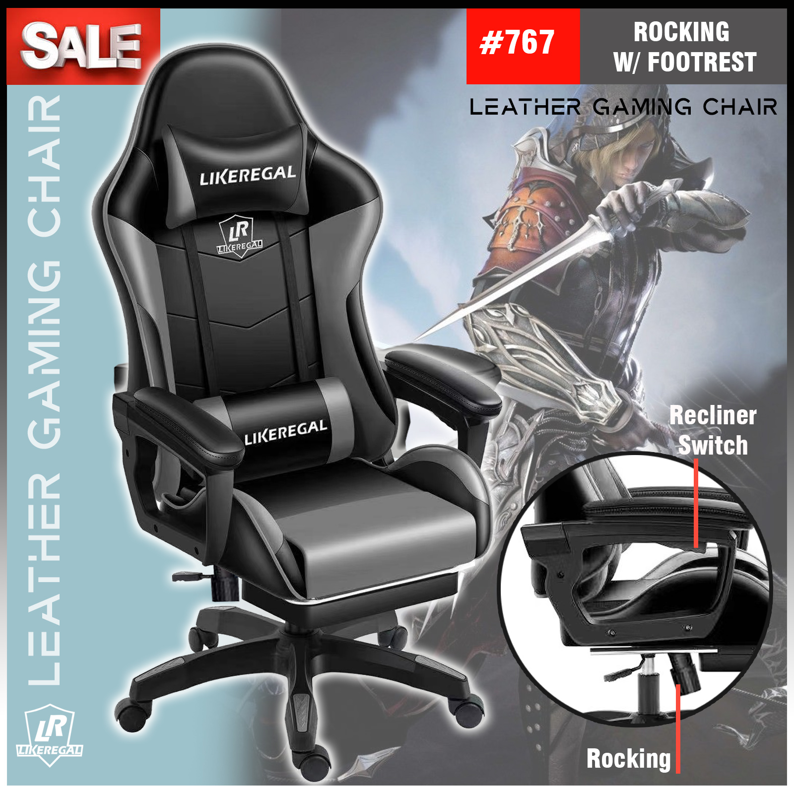 On/Off & Likeregal Gaming Chair - (Nylon WITH FOOTREST) Leevermoon ...