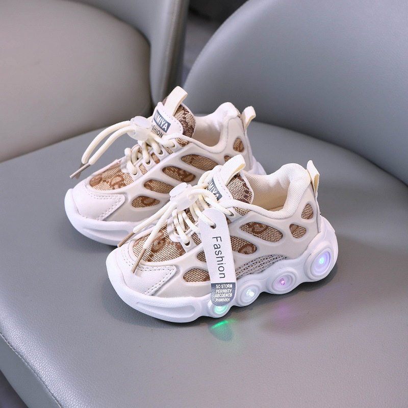 LED fashion sneakers children's alphabet webbing mesh breathable 1-6 ...