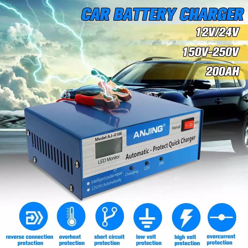 ANJING Car Battery Charger Heavy Duty 12/24V Intelligent Pulse Repair ...