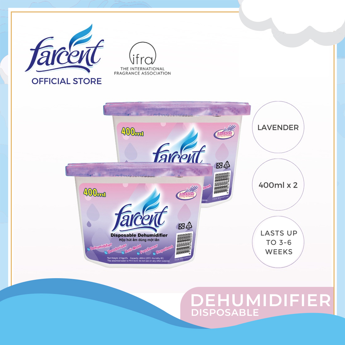 Farcent Disposable Dehumidifier - Lavender Set of 2 (400ml each ...