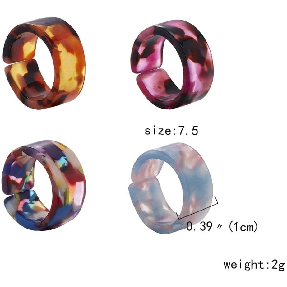 Colorful Transparent Acrylic Resin Rings for Women Korean Style Summer ...