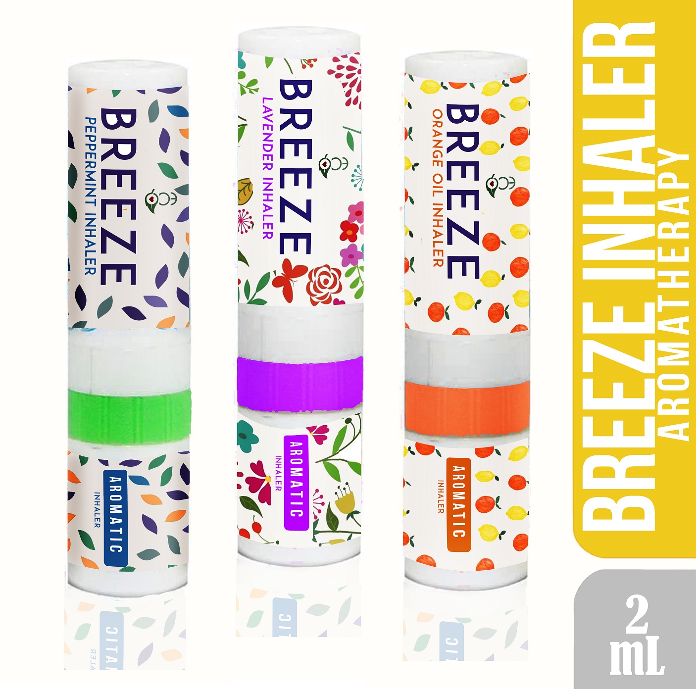 Eco Breeze Aromatherapy Nasal Inhaler 2-in-1 Peppermint, Lavender ...