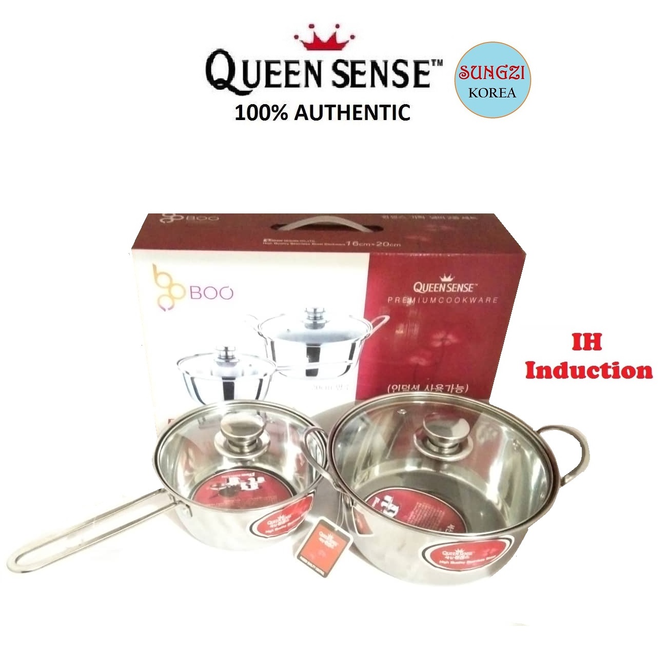 QUEEN SENSE Premium Cookware Casserole Pan 16cm + 20cm with Lid ...