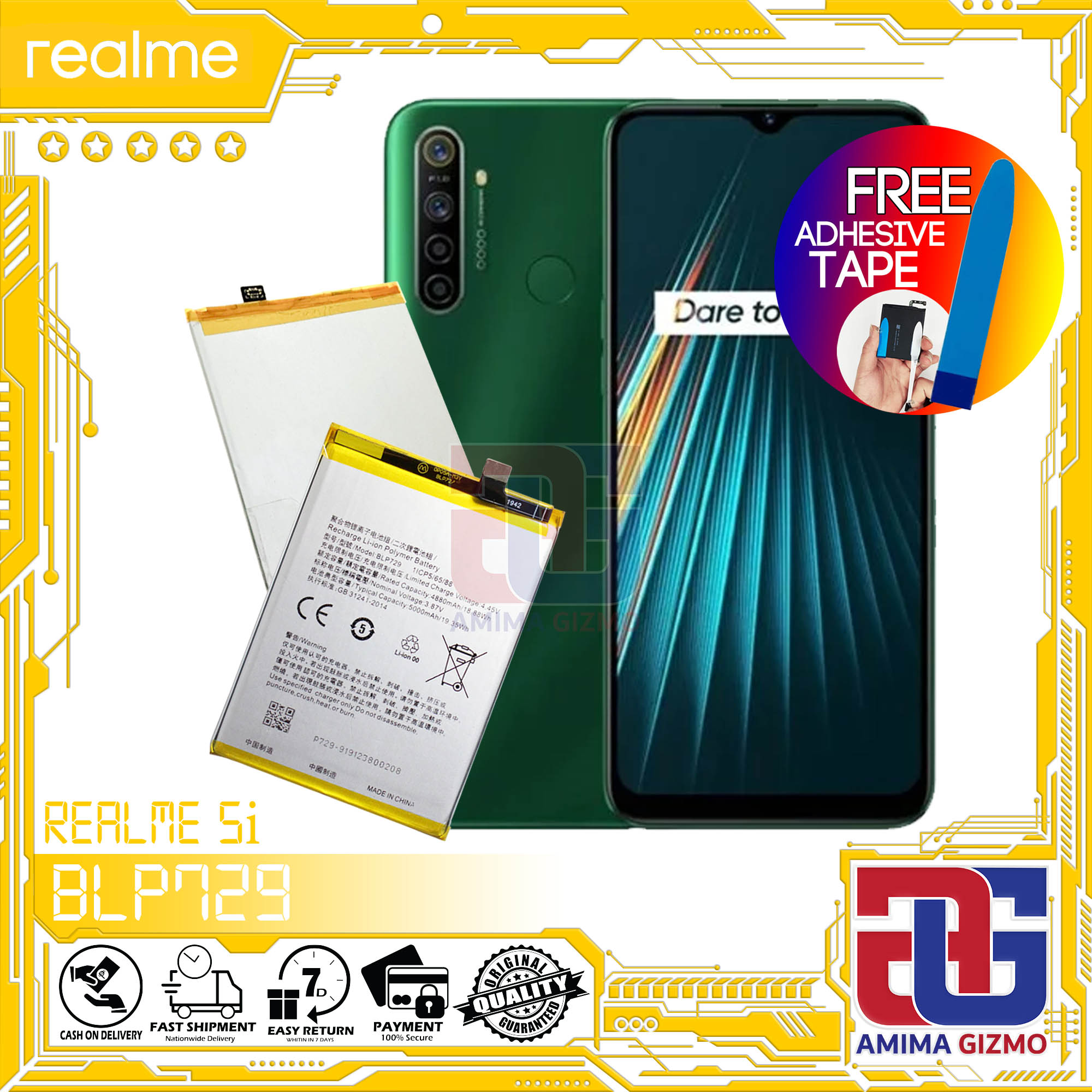 Realme 5i Battery Original Quality and Capacity Model BLP729. Fit for ...