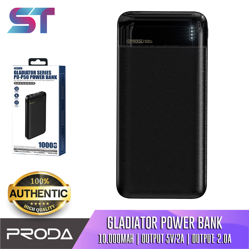 PRODA PD-P50 Gladiator Series 10000mah Power Bank Dual USB Output with ...