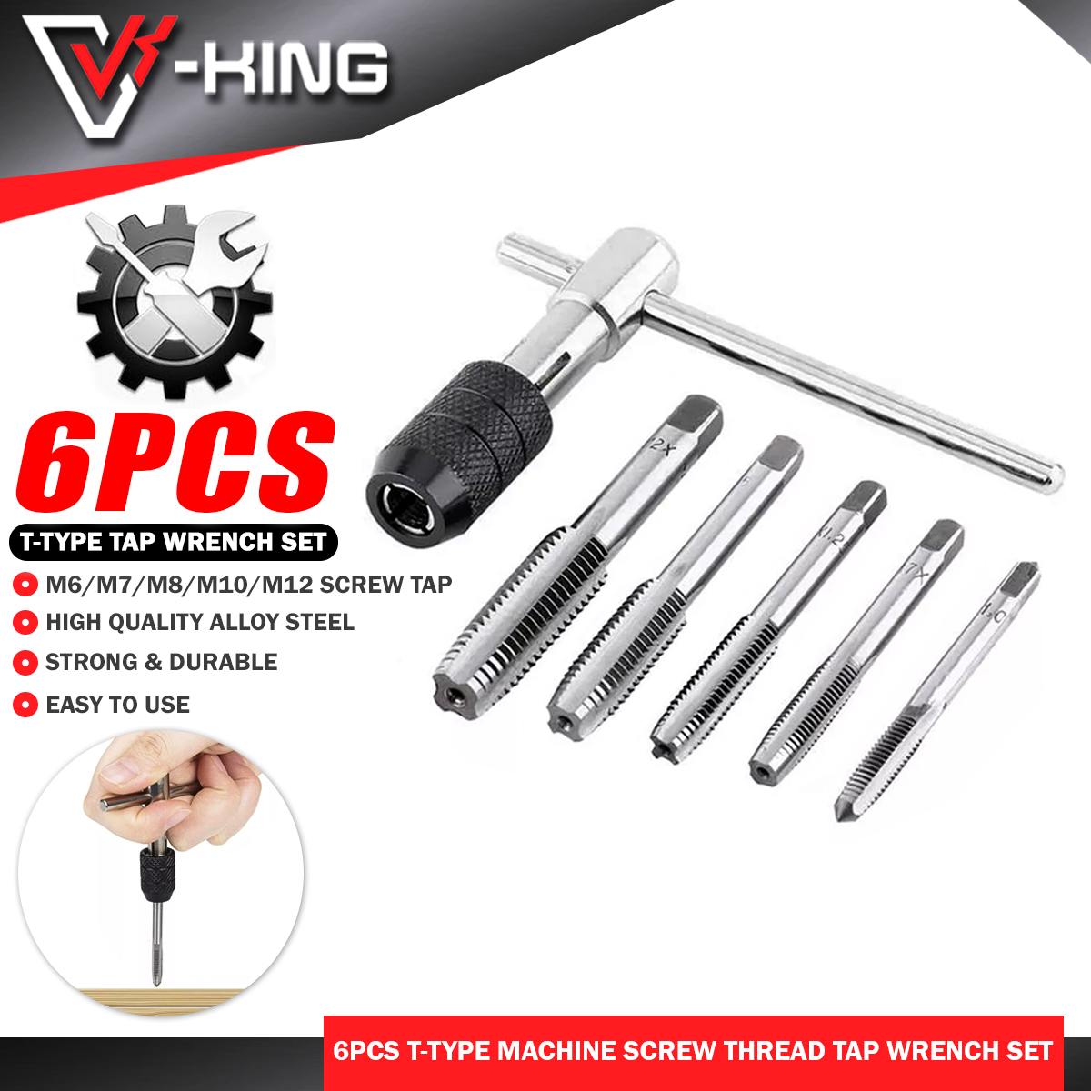 V-KING 6pcs T-type Machine Metal Hand Screw Thread Tap Wrench M6/M7/M8 ...