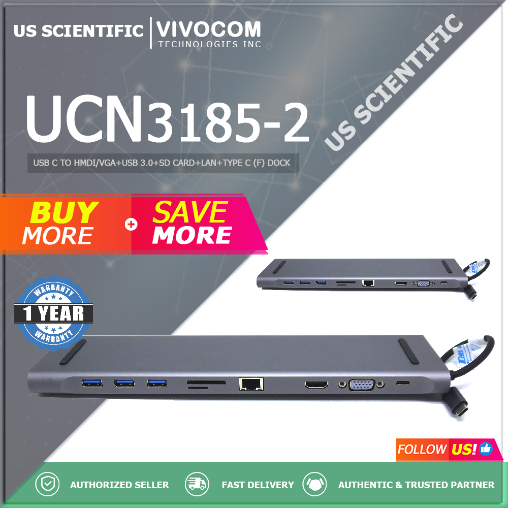 US Scientific UCN3185-2 USB C TO HMDI/VGA+USB 3.0+SD Card+LAN+Type C (F ...
