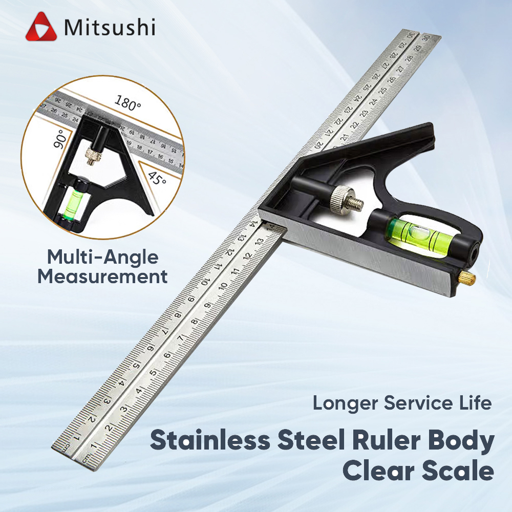 Mitsushi 12Inches 300mm Adjustable Combination Square Angle Ruler 45/90 ...