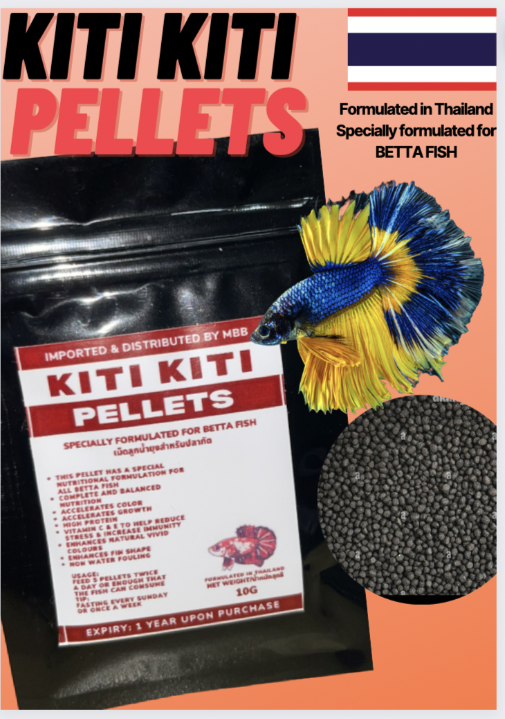 KITI KITI PELLETS/MOSQUITO LARVAE PELLETS/Specially made for BETTA fish/Growth Booster/10g ...