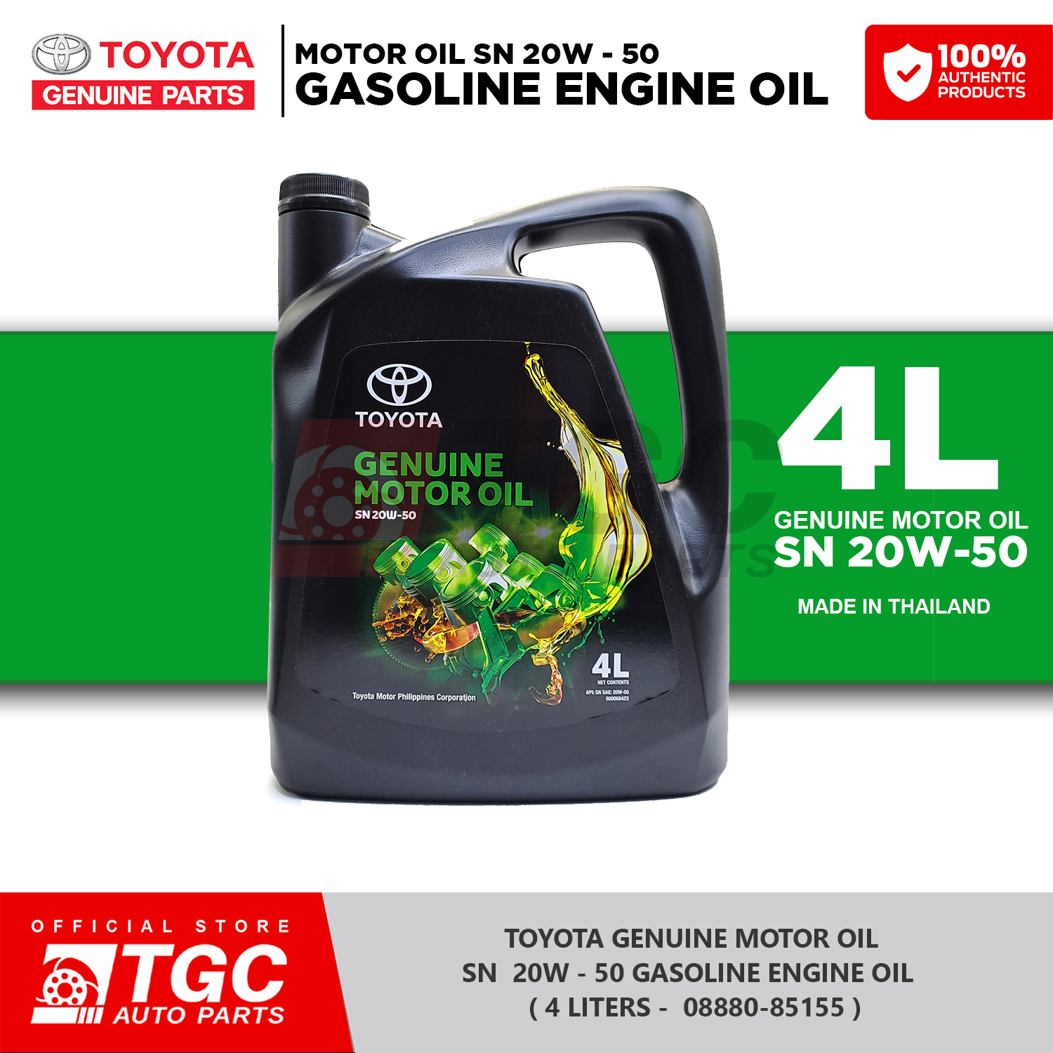 Toyota Genuine Motor Oil SN 20W - 50 Gasoline Engine Oil ( 1 Liter ...