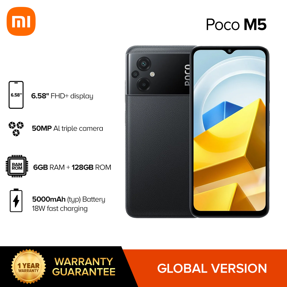 XIAOMI POCO M5 6GB RAM 128GB ROM 6.58" FHD+ DotDrop Display 50MP Triple ...