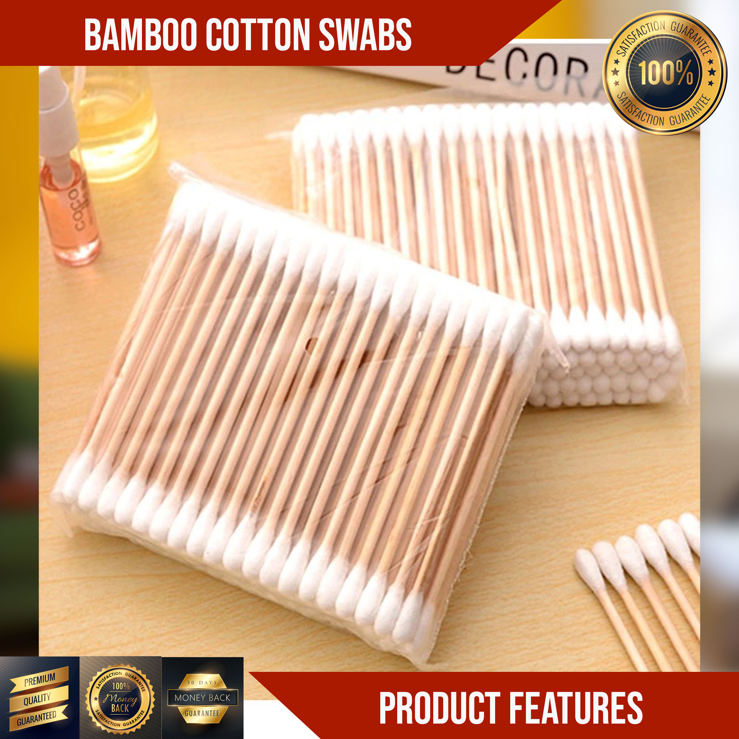 100Pcs/Pack Cotton Swabs Bamboo Stick White with Plastic Wrapper Eco ...