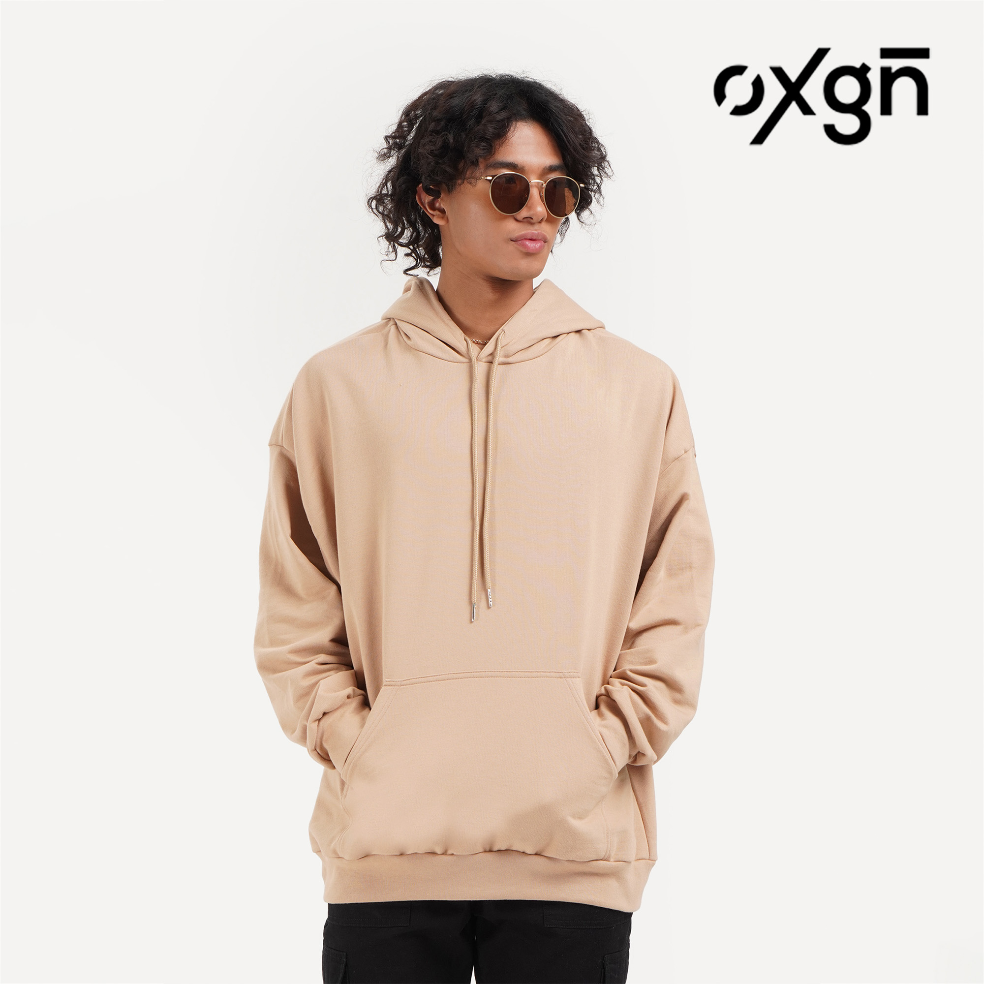 OXGN Oversized Hoodie Jacket For Men (Blush/Dark Gray/Tan) | Lazada PH