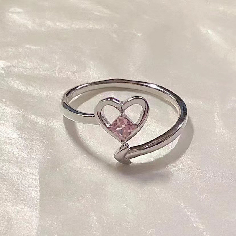 Pink Rhinestone Heart Ring Female Ins Open Mouth Ring Student Couple ...