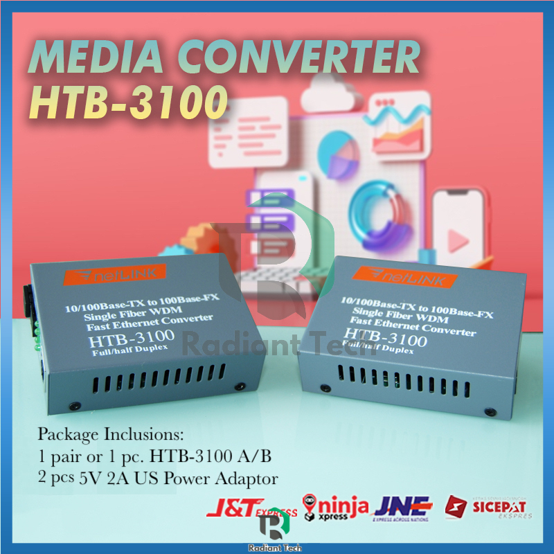 Media Converter HTB-3100 10/100M Fiber Optical Single Mode Single Fiber ...