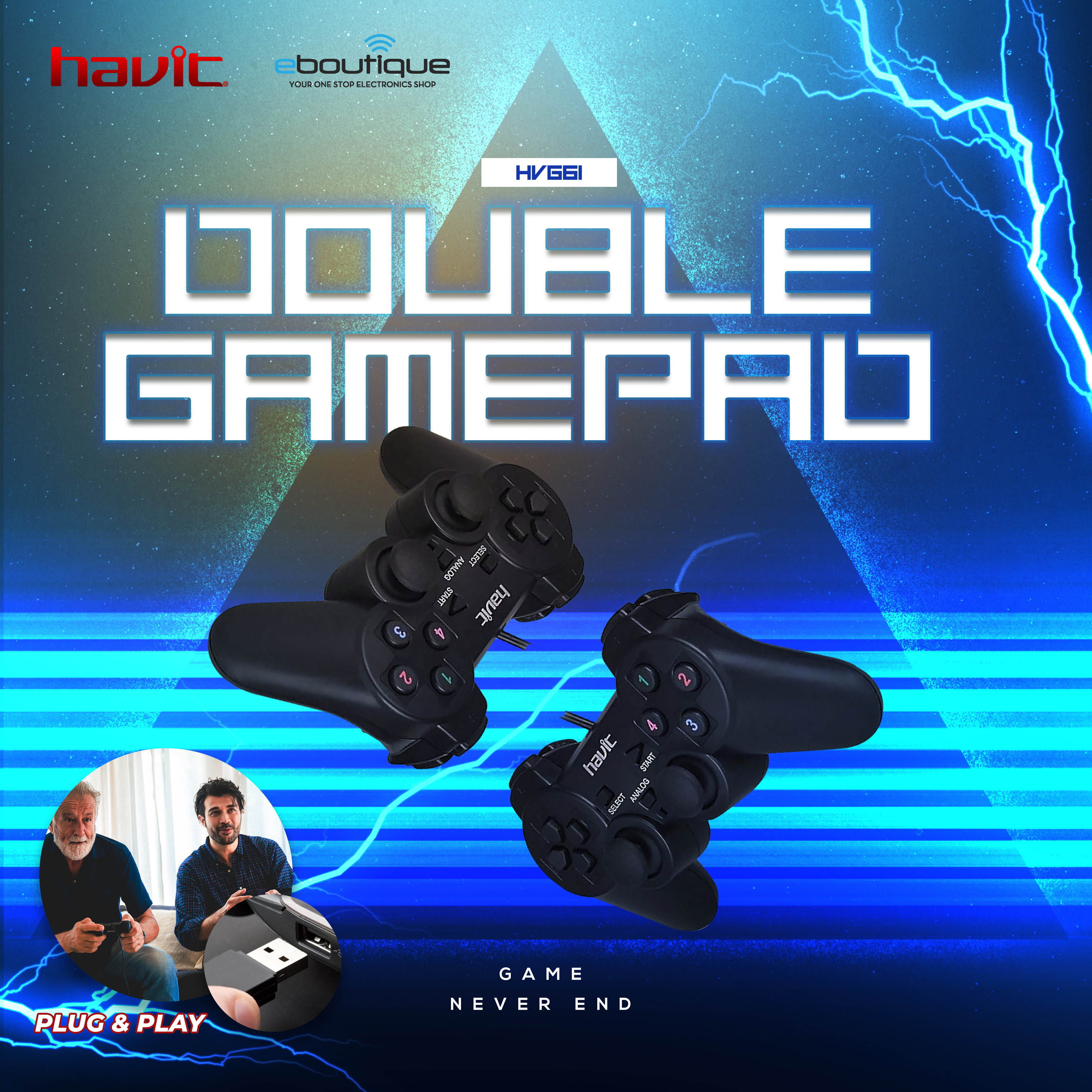 HAVIT USB Double Gamepad Controller Joystick with Vibration Android/IOS ...