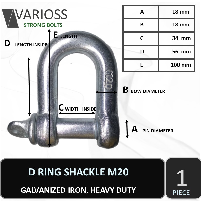 GI Chain Shackles M20 - 1 pc, 3/4 inch D Type Heavy Duty Galvanized ...