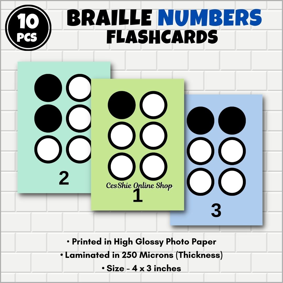 (NOT EMBOSSED) BRAILLE NUMBERS FLASHCARDS | LAMINATED BRAILLE NUMBERS ...