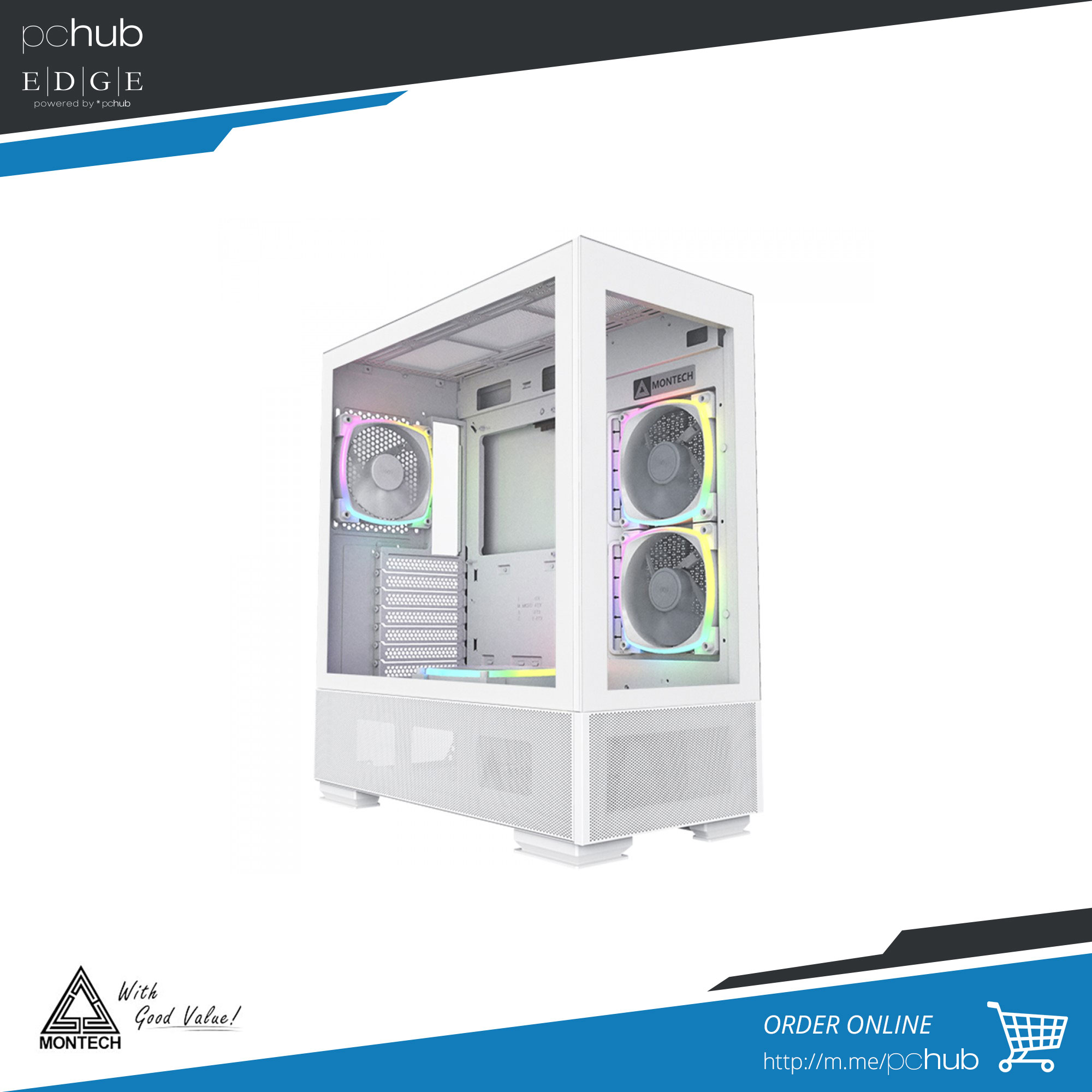 Montech Sky Two TG, white, ATX, 4x120mm | Lazada PH