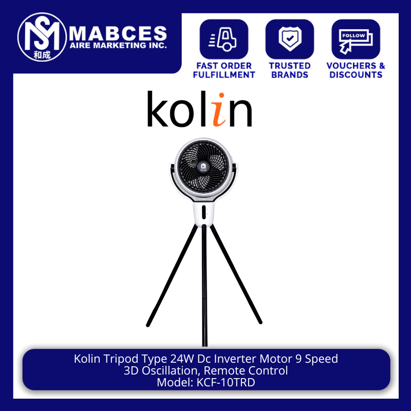 Kolin Tripod Type 24W Dc Inverter Motor, 9 Speed, 3D Oscillation, Remote Control KCF-10TRD ...