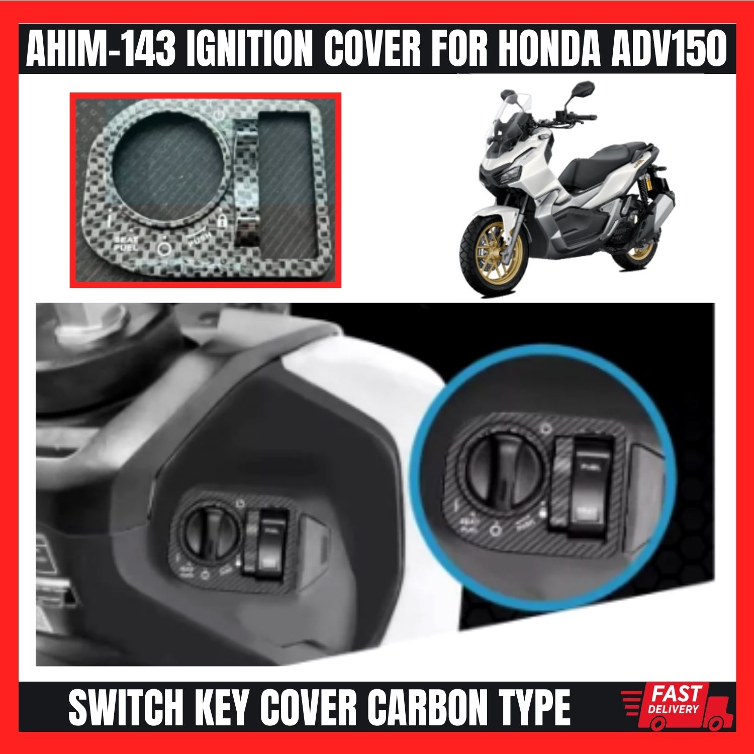 AHIM-143 IGNITION COVER FOR HONDA ADV150 SWITCH KEY COVER CARBON TYPE ...