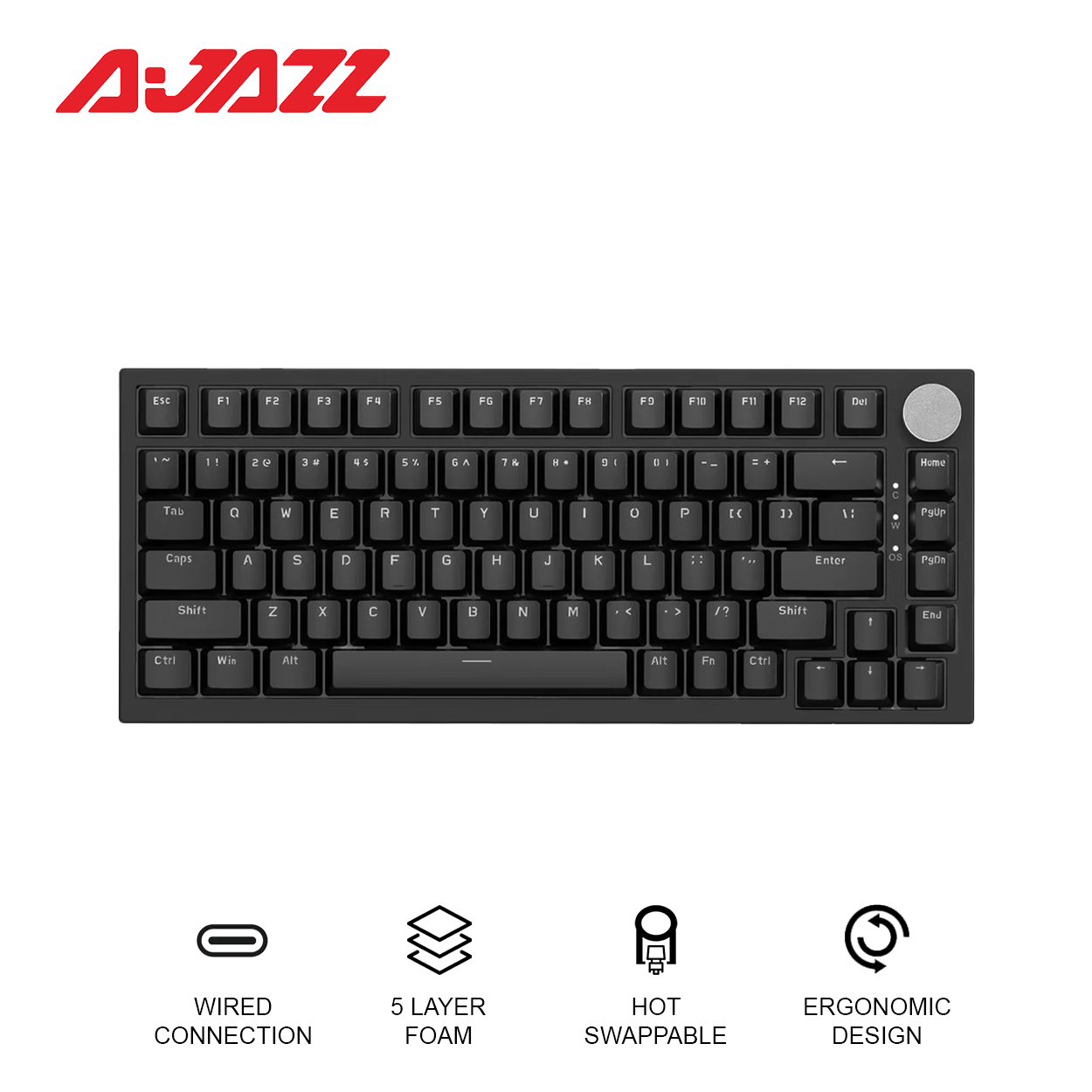 Ajazz AK820 Wired Detachable Mechanical Keyboard CNC Knob Control 75% ...