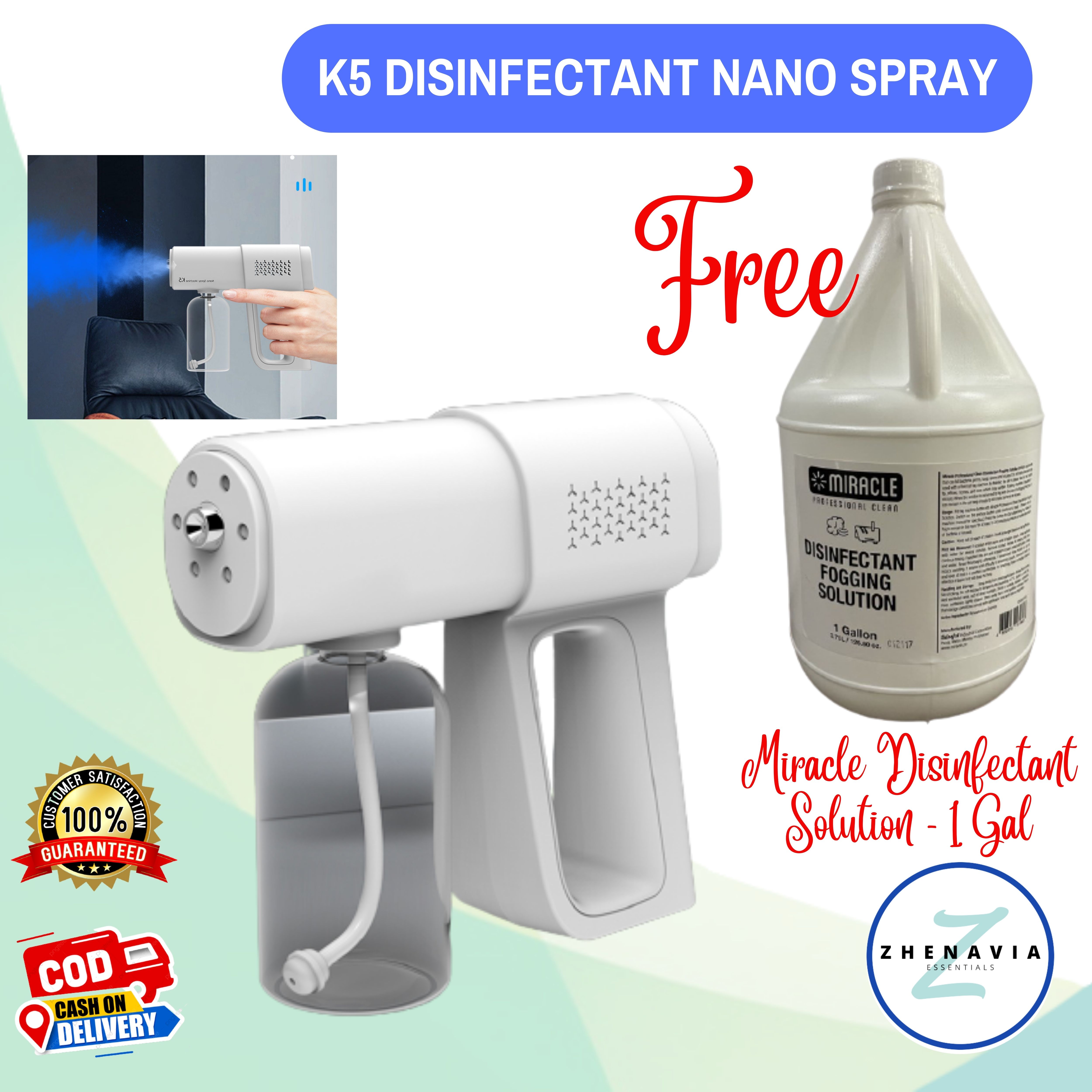 ZHENAVIA. Rechargeable Handheld Wireless K5 Disinfectant Nano Gun Spray ...