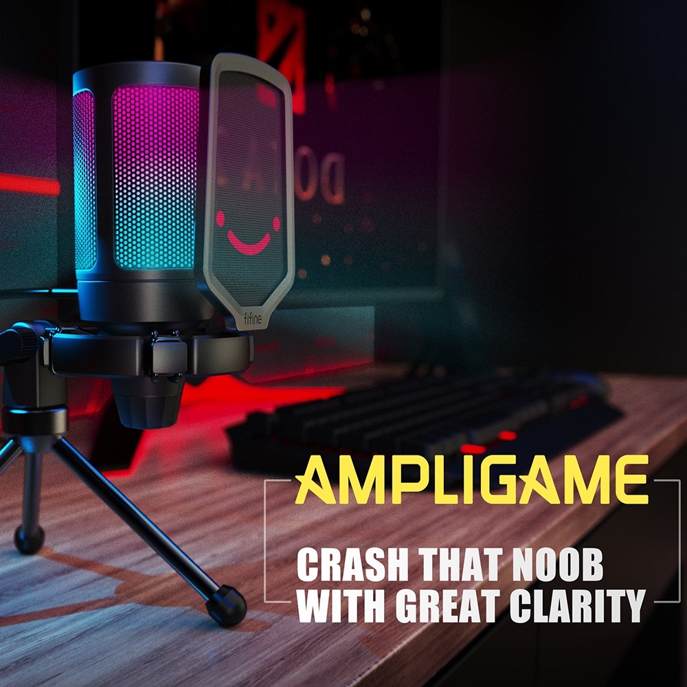 FIFINE Ampligame A6V 24Bit Version RGB Gaming USB Microphone for PC PS ...