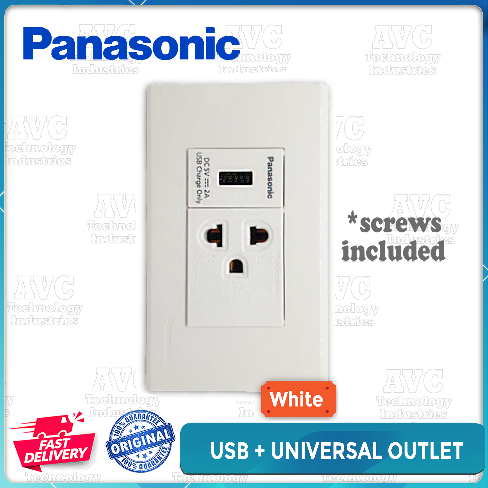 PANASONIC USB Outlet + Universal Outlet With Ground White WEF108107-PH ...
