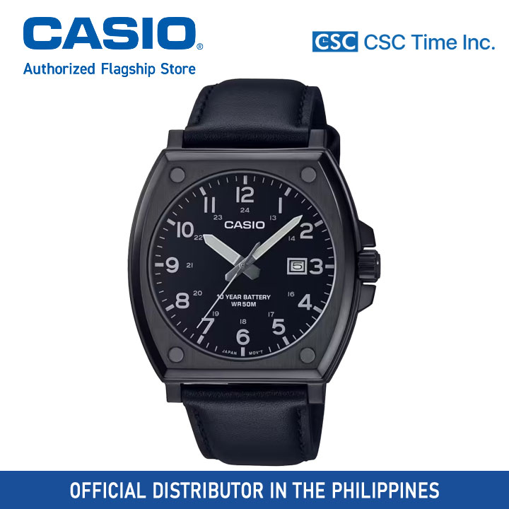 Casio (MTP-E715L-1AVDF) Black Leather Strap 50 Meter 10 Year Battery ...