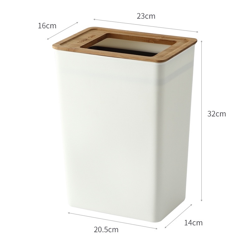 Nordic White Trash Bin with Wooden Cover Trash Can Household Recycling ...