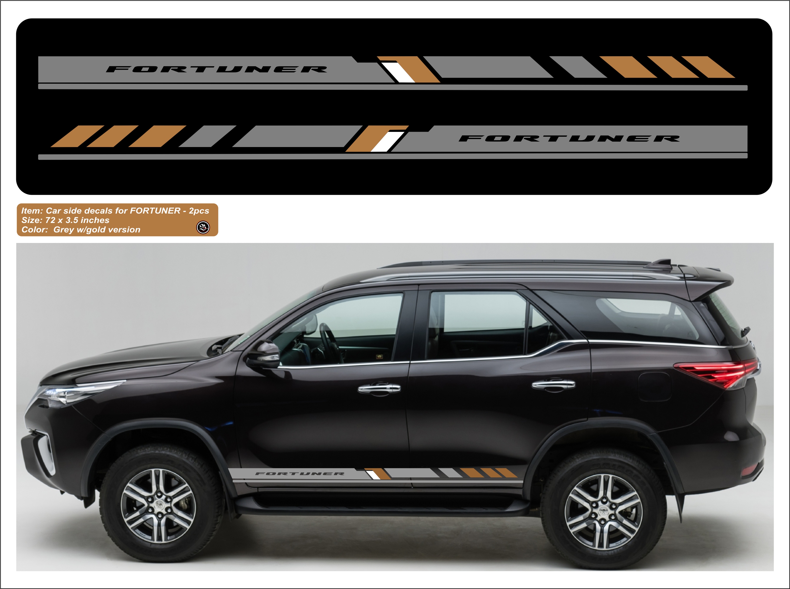Toyota FORTUNER body sticker (Grey/w Gold accent) - 1set | Lazada PH