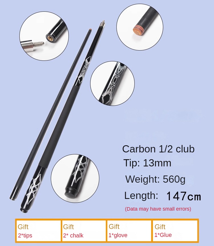 13MM Big Head Carbon Fiber 1/2 Split Carbon Billiards Pool Cue for ...